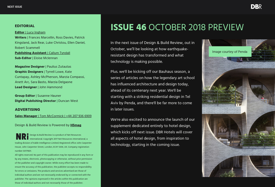 Next Issue - Design & Build Review | Issue 45 | August 2018
