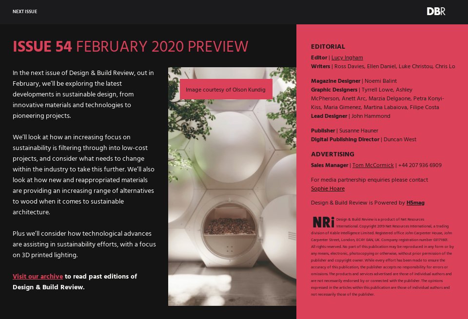 Next Issue - Design & Build Review | Issue 53 | December 2019